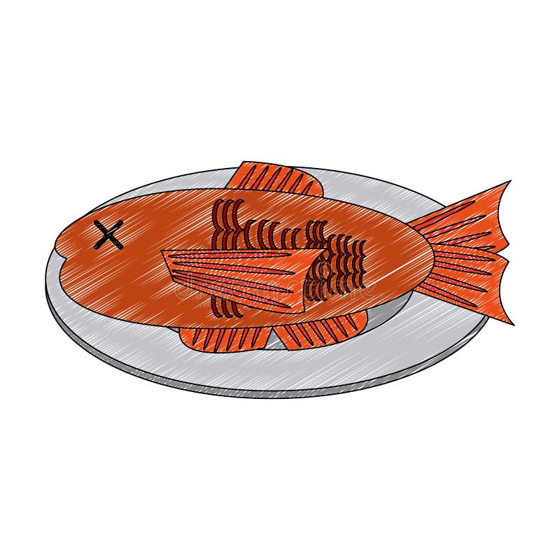Fish on dish scribble stock vector. Illustration of gastronomy - 145564207