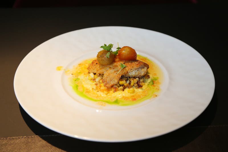 Fish Dish Served in Gourmet Restaurant Stock Image - Image of cuisine ...