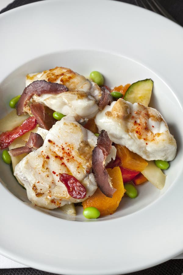 Fish dish and vegetable stock image. Image of plate, duck - 61408349