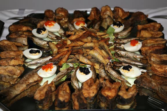 Fish Dishes - Cold Fish and Seafood Snacks Stock Photo - Image of ...