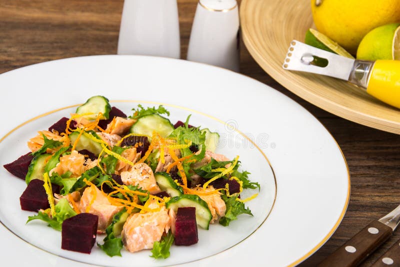 Fish Dishes, Salad with Salmon and Beets Stock Photo - Image of cuisine ...