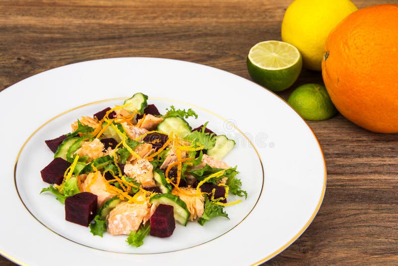 Fish Dishes, Salad with Salmon and Beets Stock Photo - Image of fresh ...