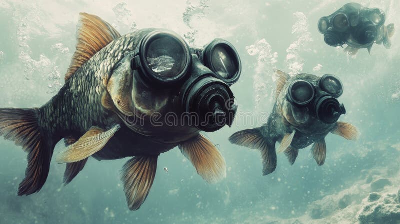 Fish with Diving Goggles Underwater in a Mysterious Aquarium Scene ...