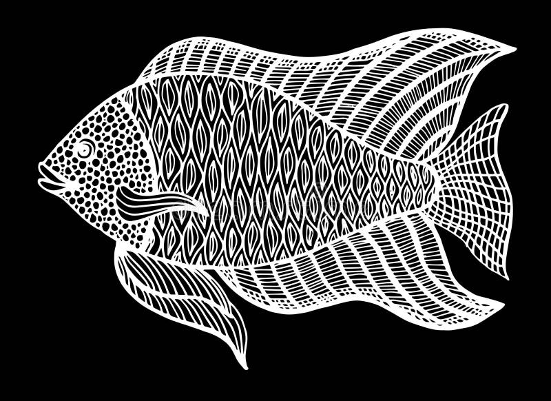 Fish Doodle. Hand Drawn Patterned Vector. Sea Art Collection. Stock ...