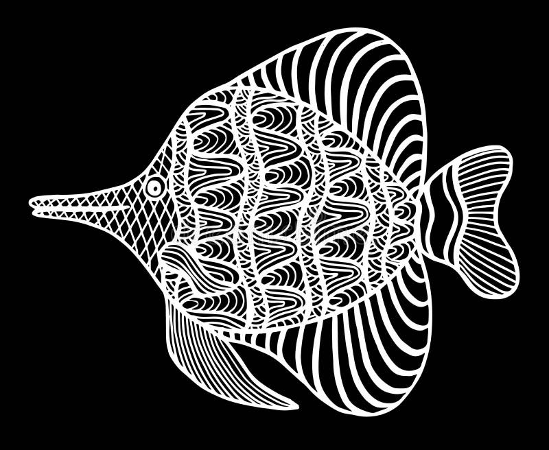 Fish Doodle. Hand Drawn Patterned Vector. Sea Art Collection. Stock ...
