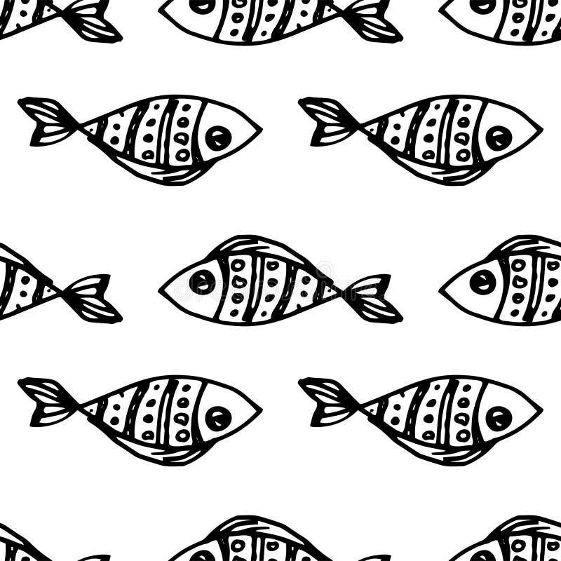 A Fish-doodle Pattern. Seamless Pattern of Patterned Lines and Dots ...