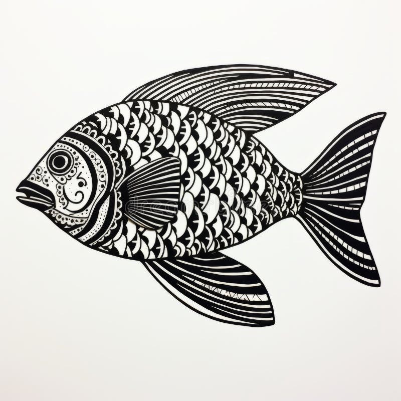 Intricate Aztec-inspired Black Fish Drawing: a Stunning Blend of ...