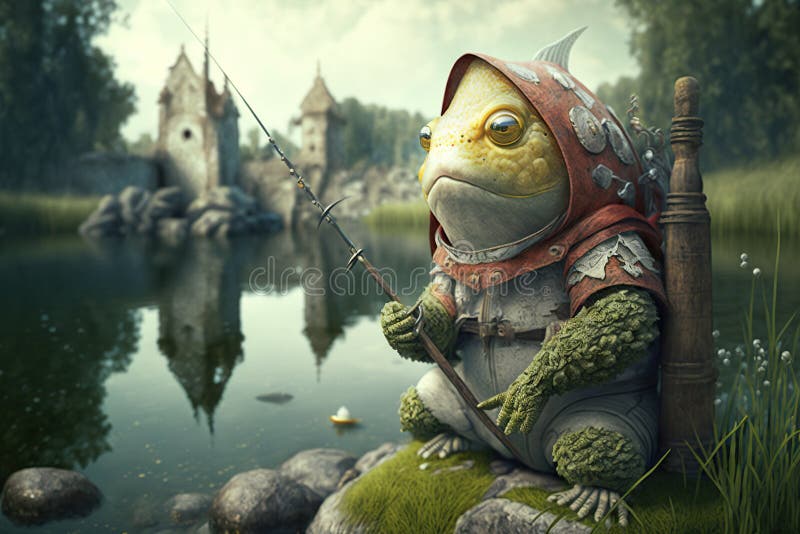 Fish Dressed As a Fisherman Sits on the River Bank, Created with ...