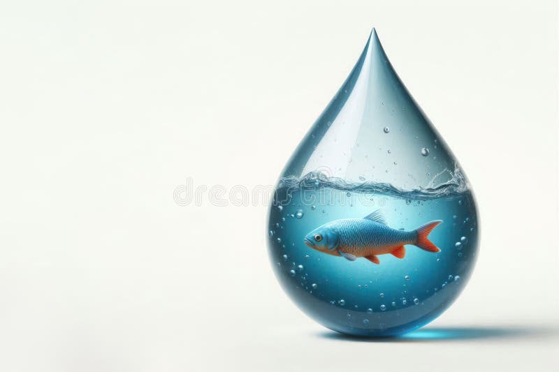 Fish in a Drop of Water. Space for Text. Stock Photo - Image of trapped ...