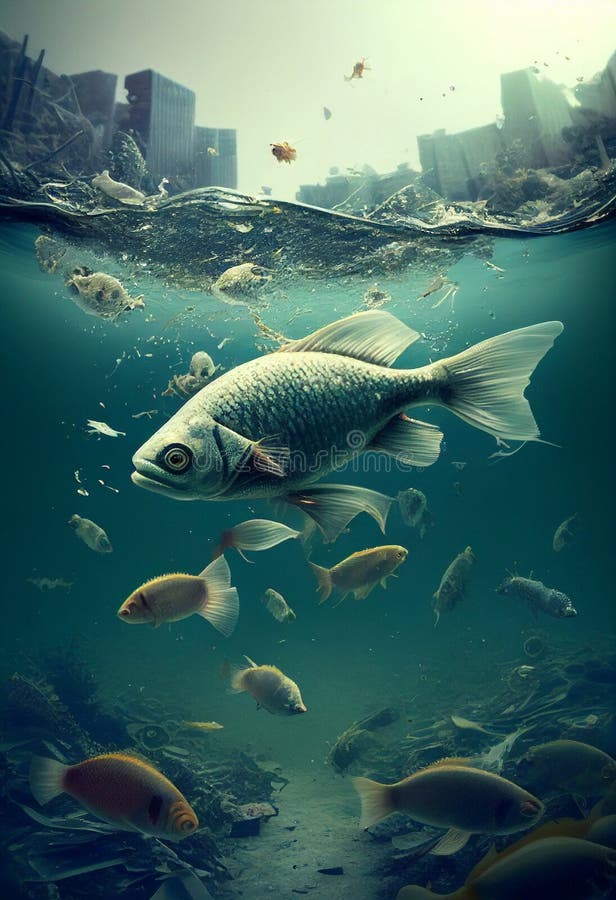 Fish are Drowning in Trash. AI Generated Stock Illustration ...