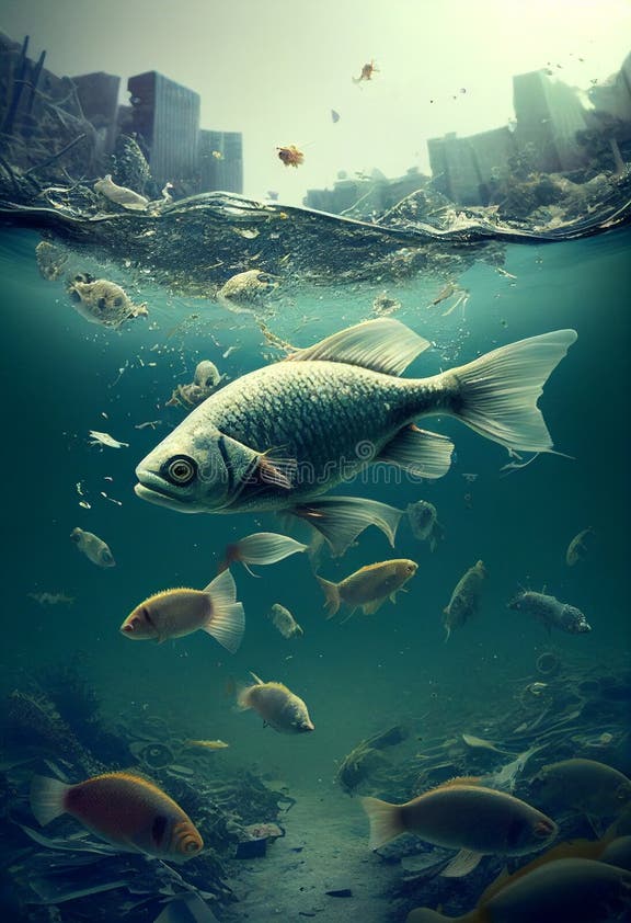Fish are Drowning in Trash. AI Generated Stock Illustration ...
