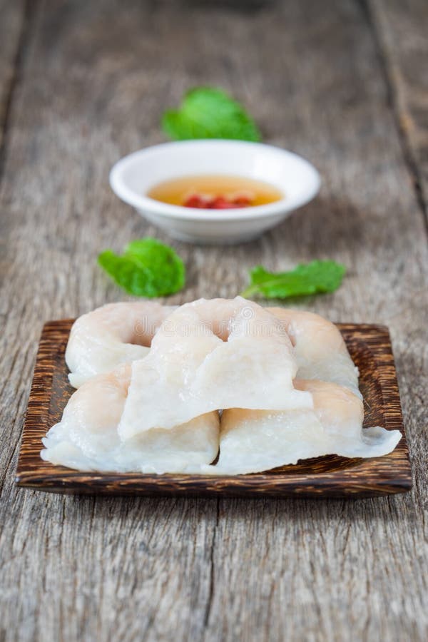Fish Dumplings in Wooden Dish on Old Wood Background. Stock Photo ...