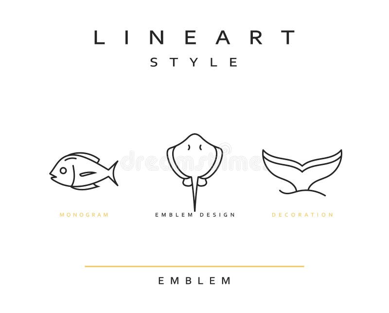 Fish Emblem in Linear Style. Stock Vector - Illustration of logo ...
