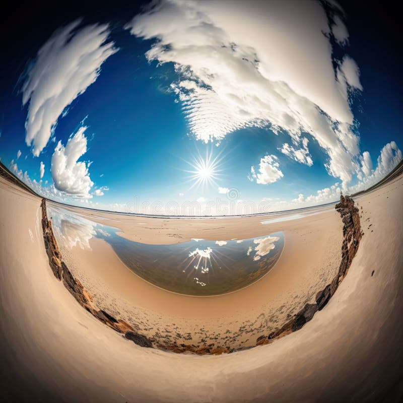 A Fish Eye View of a Beach with a Sky Background. Generative Ai Stock ...