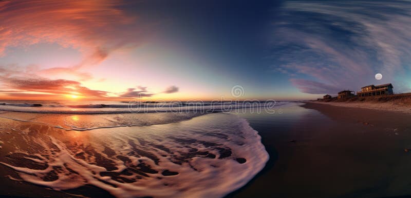 A Fish Eye View of a Beach at Sunset Stock Illustration - Illustration ...