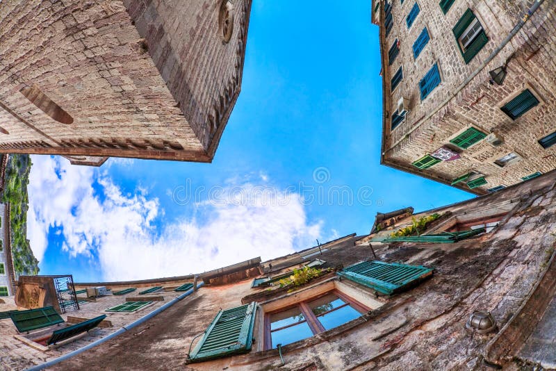 Fish-eye View of the Old City on Sky Background Stock Image - Image of ...