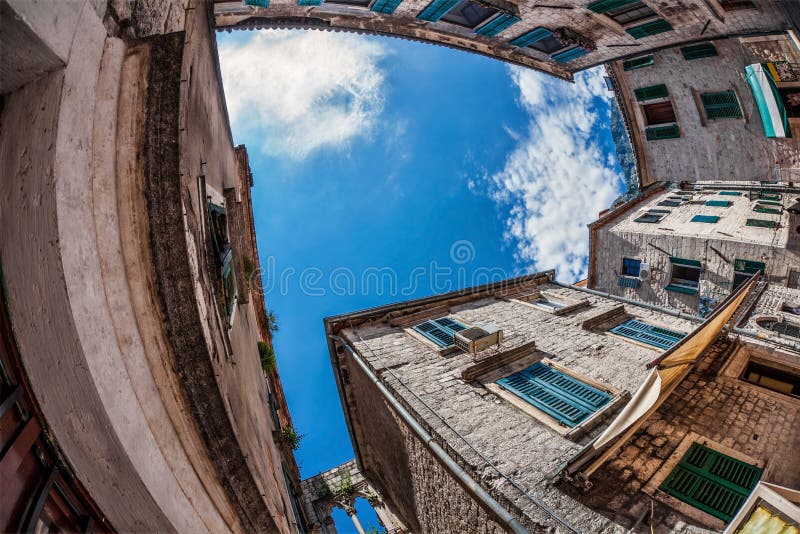 Fish-eye View of the Old City on Sky Background Stock Photo - Image of ...