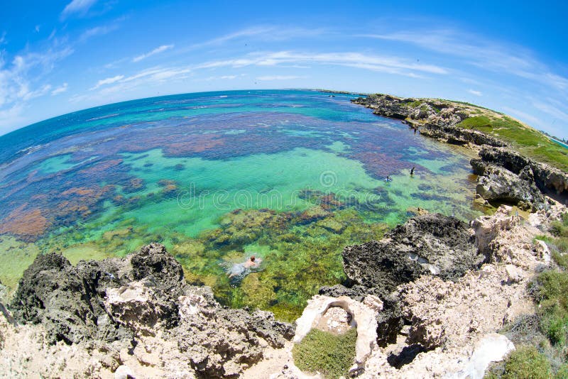 Fish-eye View on Tropical Beach and Ocean Stock Photo - Image of beach ...