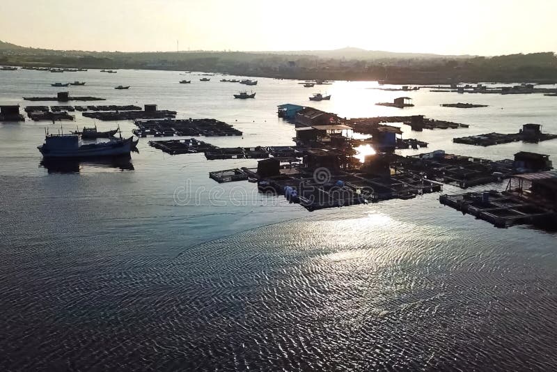Fish Farm in Coastal Waters. Rectangular Cages Stock Image - Image of ...