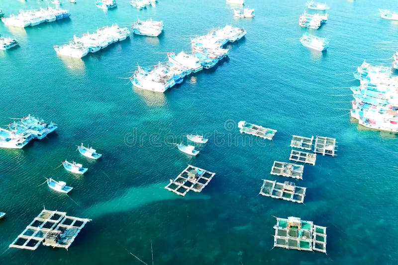 Fish Farm in Coastal Waters. Rectangular Cages Stock Image - Image of ...