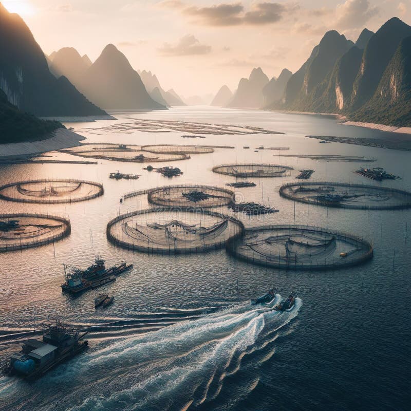 Fish farming facility stock illustration. Illustration of sustainable ...