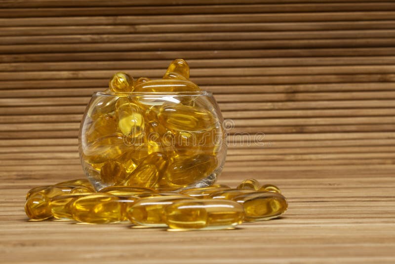 Fish Fat Capsules Omega 3 in a Glass Jar. Stock Image - Image of heart ...