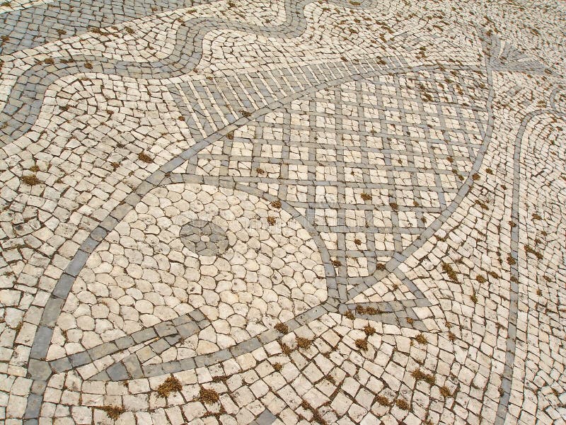 Mosaic In A Portuguese Sidewalk Stock Image - Image of ground, north ...