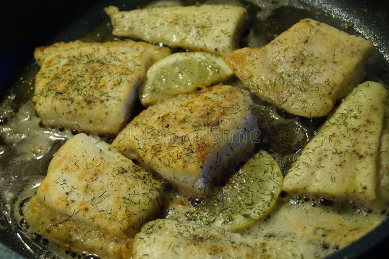 Roasted pan fish stock image. Image of herbal, herb - 104868607