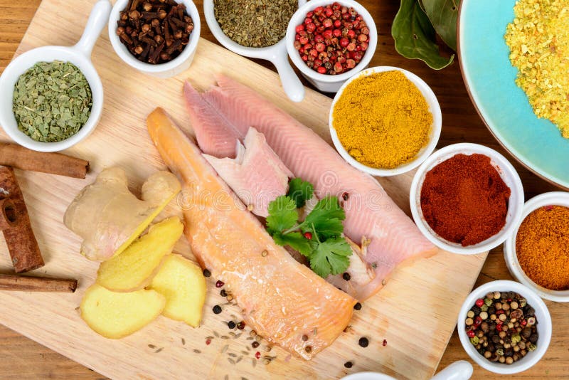 Fish Fillet with Assortment of Spices Stock Photo - Image of health ...