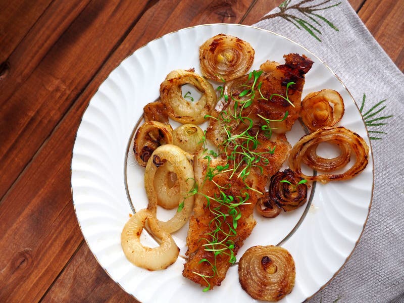 Fish Fillet Grilled with Onions Stock Photo - Image of horizontal ...