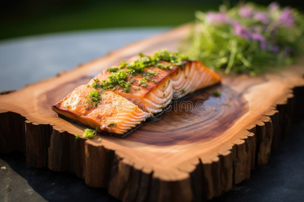 Fish Fillet Grilling on a Cedar Plank Stock Image - Image of seafood ...