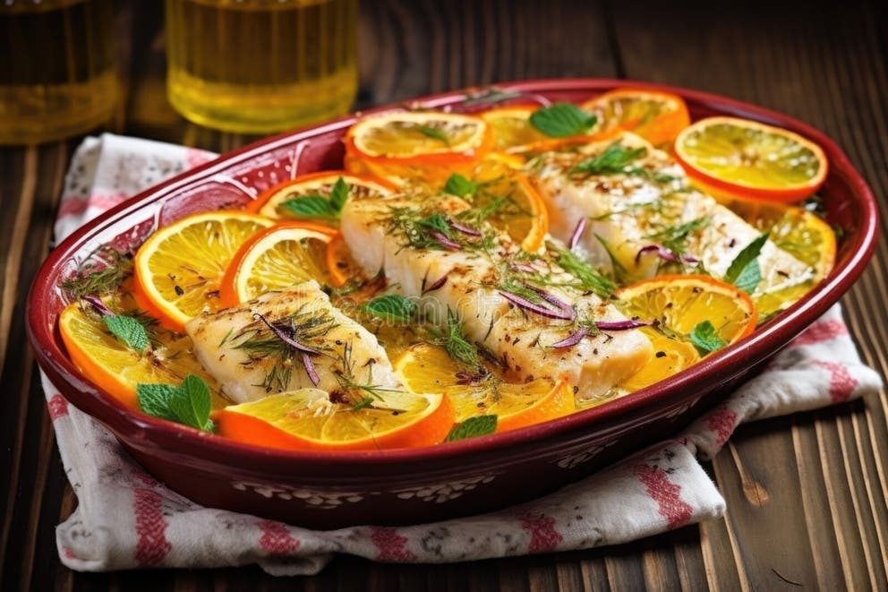 Fish Fillet Marinated in Various Citrus, Garnished with Spices Stock ...