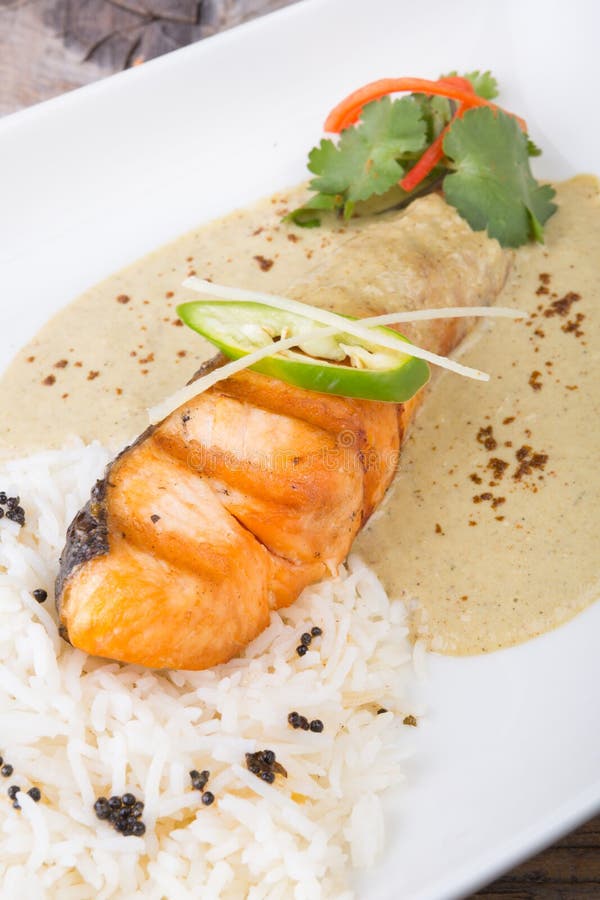 Fish Fillet Served with Rice Stock Image - Image of baked, healthy ...