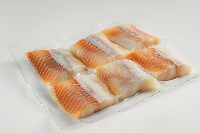 Fish Fillet in Vacuum Packaging on a Wooden Table Stock Illustration ...