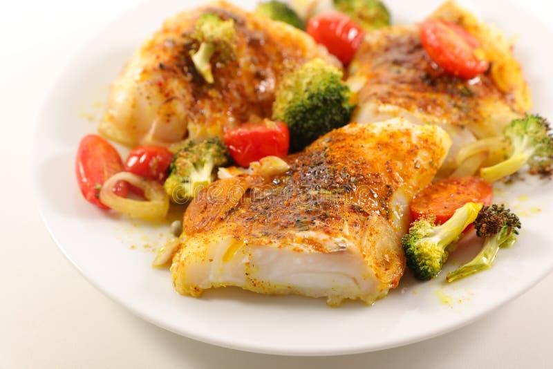 Fish fillet with vegetable stock photo. Image of lunch - 147208758