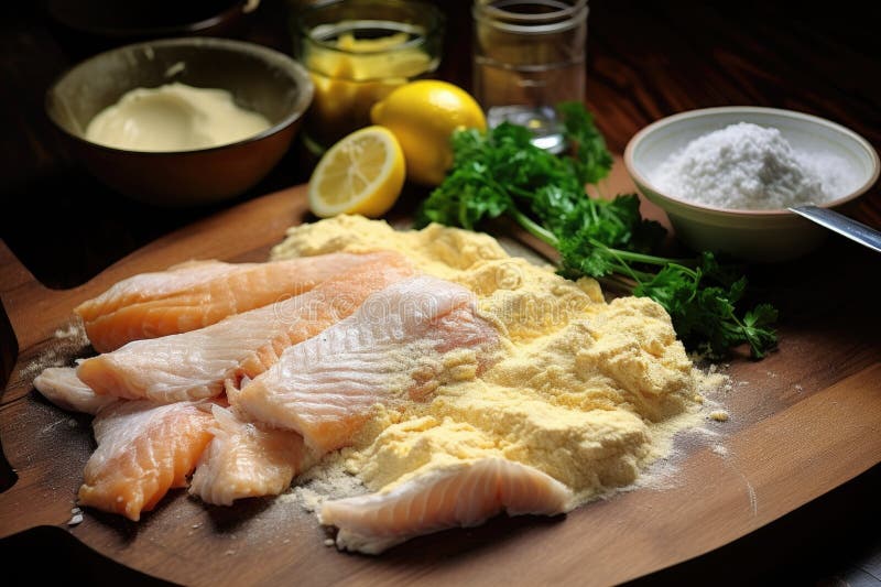 Fish Fillets Being Battered in Homemade Mix Stock Photo - Image of ...