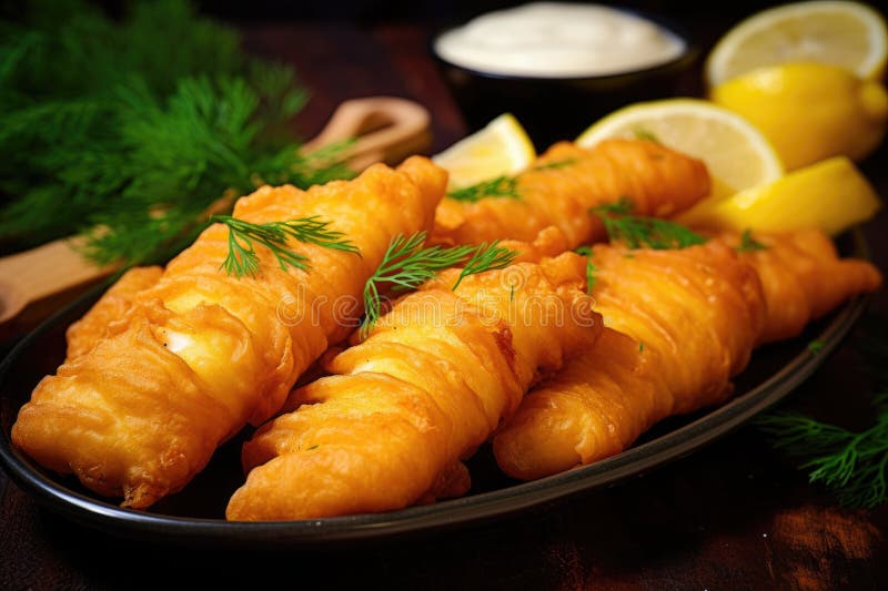 Fish Fillets Dipped in Batter, Close-up Shot Stock Illustration ...