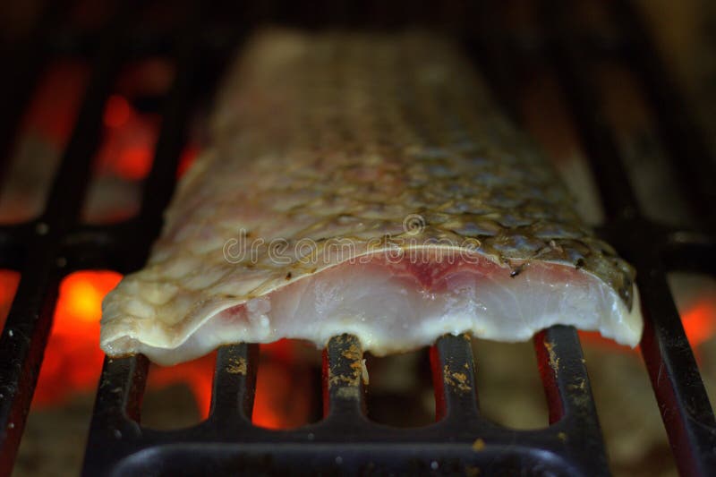 Fish Fillets are Fried on a Cast Iron Wire Rack Stock Photo - Image of ...