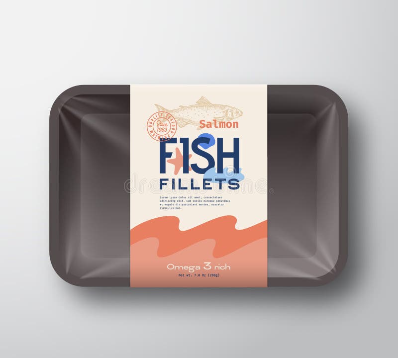 Fish Fillets Pack. Abstract Vector Fish Plastic Tray Container with ...