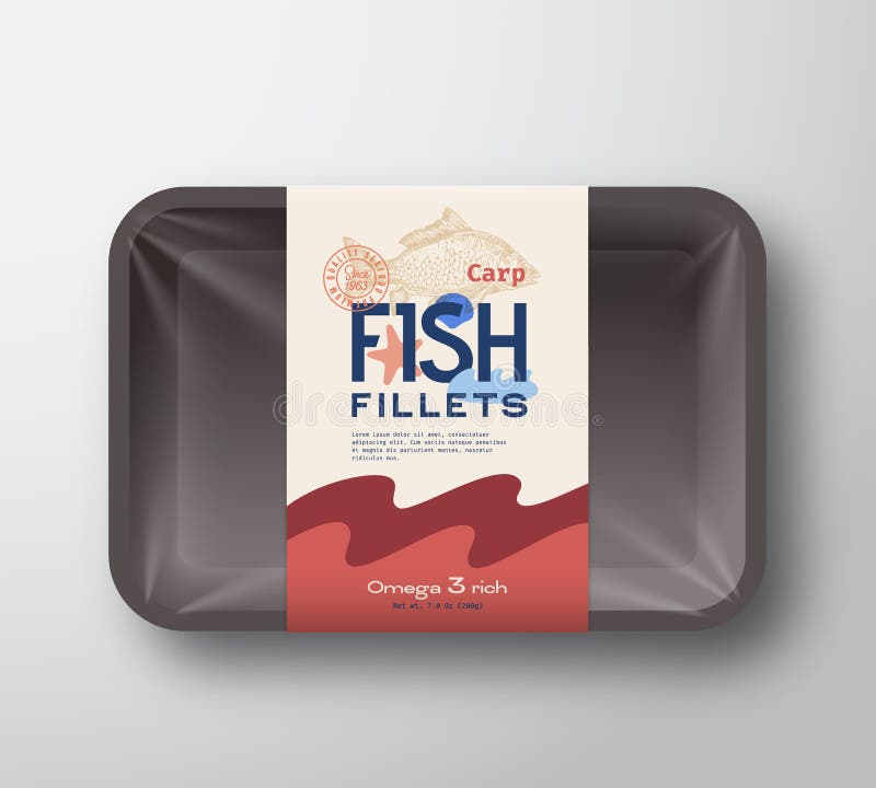 Fish Fillets Pack. Abstract Vector Fish Plastic Tray Container with ...