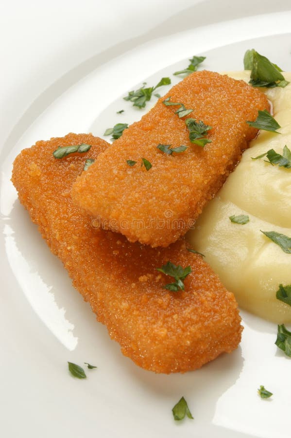 Fish Fingers with Mashed Potatoes Stock Photo - Image of mashed, stick ...