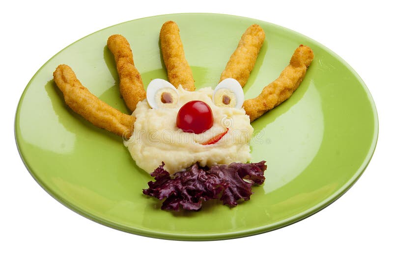 Fish Fingers and Mashed Potatoes. in the Form of a Funny Man Stock ...