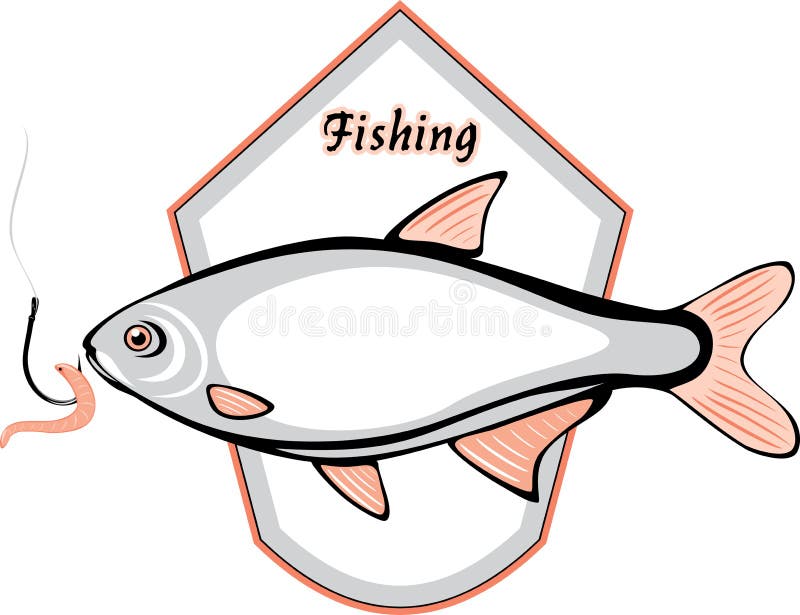Fish and Fishing Hook with a Worm. Label for Desig Stock Vector ...