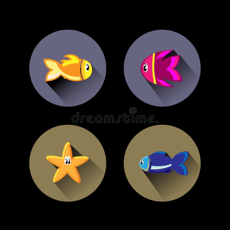 Fish flat design icons stock illustration. Illustration of curl - 52347758