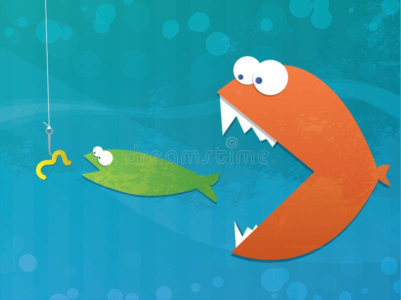 Hungry Fish and the Worm stock illustration. Illustration of eating ...