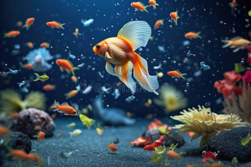 Fish Food Flakes Sprinkled on Aquarium Water Surface Stock Image ...
