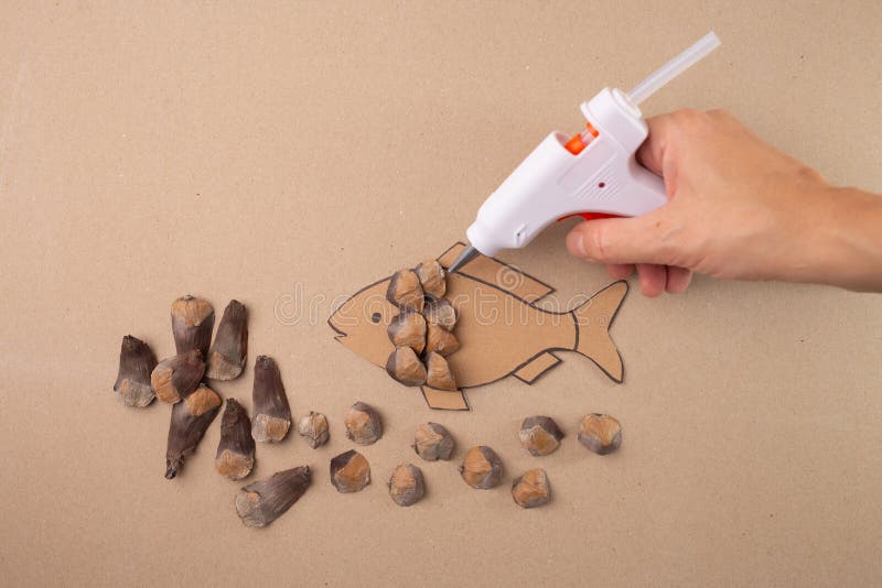 Fish Formed with Pine Cones Seed Scales on Beige. Nature Art Flat Lay ...