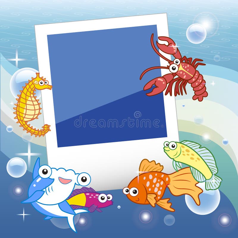 Frame with Various Sea Animals Stock Illustration - Illustration of ...