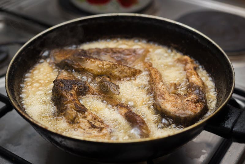 Fish frying in a pan stock image. Image of gourmet, dish - 77011933
