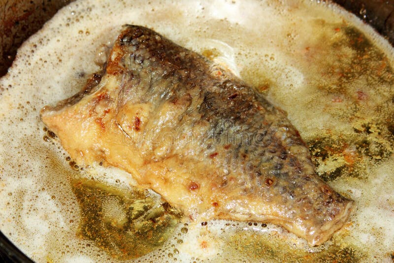 Fish frying in pan stock image. Image of nutrition, preparation - 70264593